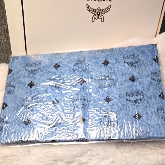 MCM | Bags | Mcm Light Blue Logo Wristlet | Poshmark